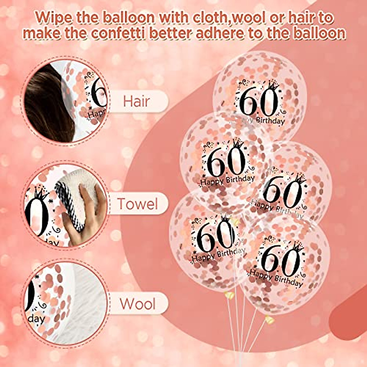 60th Birthday Balloons 18 Pcs Rose Gold Happy 60th Birthday Latex Balloons Confetti Balloons Rose Gold 60th Birthday Party Decorations for Women Men 60th Birthday Anniversary Decor Supplies 12 inch