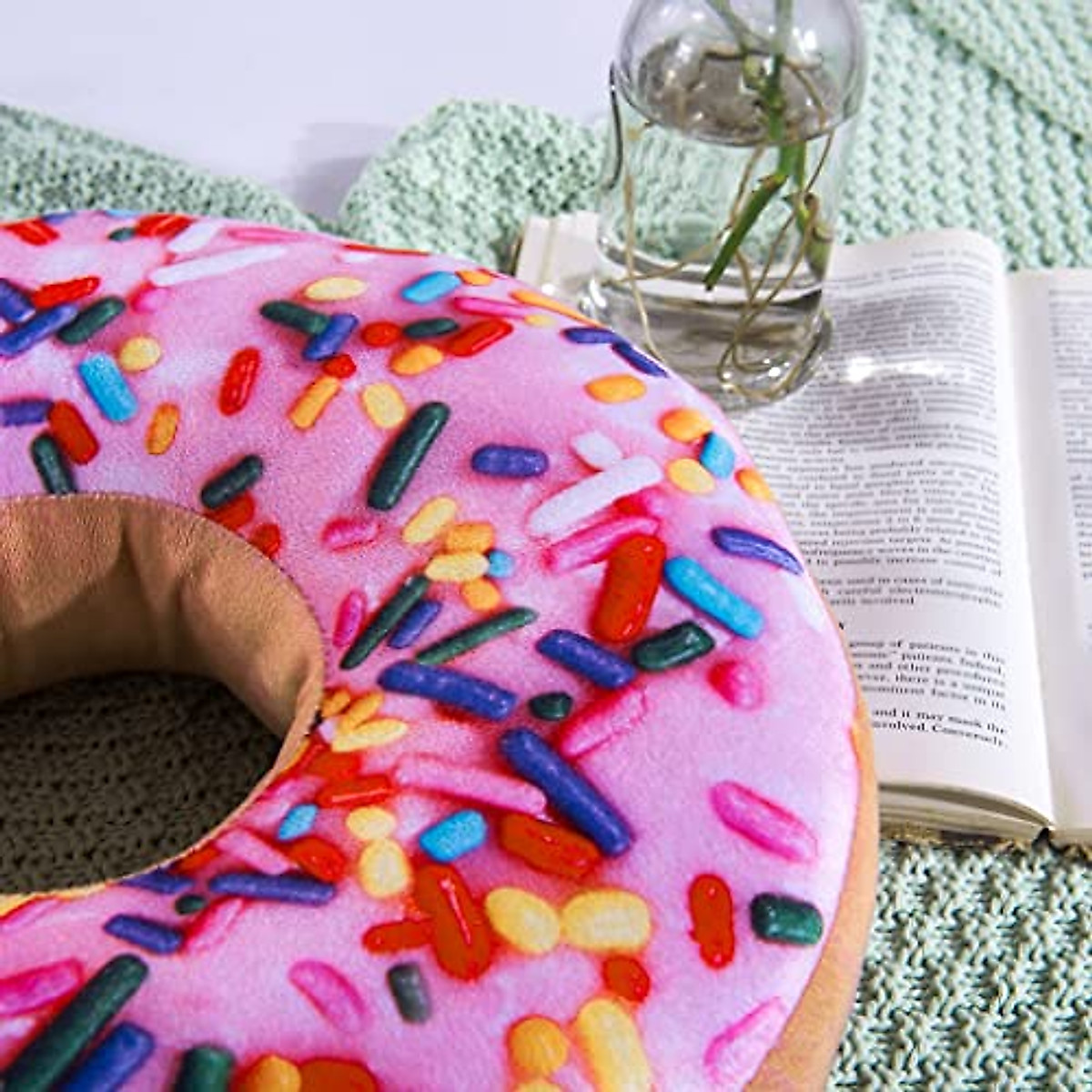 HYSEAS Round Throw Pillow 14 Inch Pink Donut, 3D Digital Print Decorative Comfortable Soft Plush Funny Food Shaped Pillow Light Weight Seat Pad Cushion for Couch, Chair, Floor, Sofa