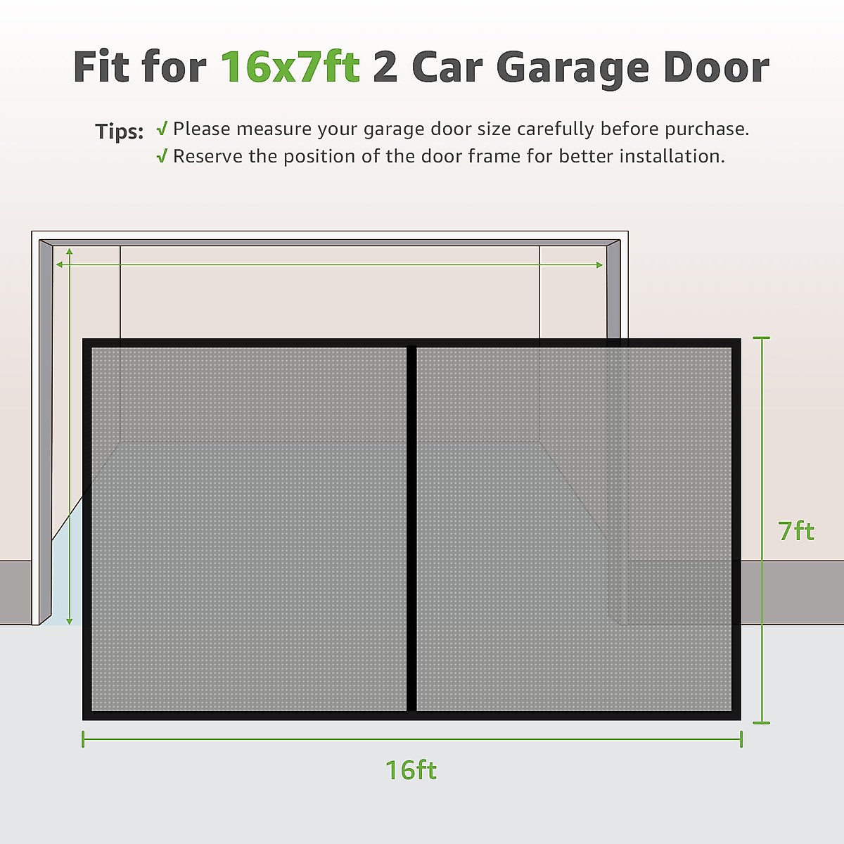 Garage Door Screen, 16x7 Ft Magnetic Closure Heavy Duty Weighted Bottom Garage Screen Doors for 2 Car Garage, Fiberglass Mesh Anti Annoying Animal Out