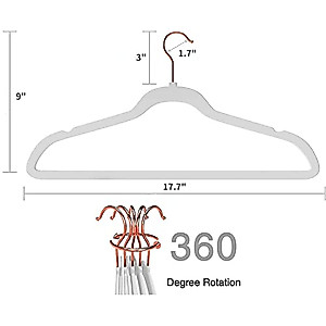 Smartor White Velvet Hangers 50 Pack Felt Hangers Non Slip Rose Gold Hook Flocked Hangers Heavy Duty Adult Hanger for Coat, Suit