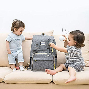 SUNVENO Baby Diaper Bag Backpack Nappy Changing Waterproof Function Organizer Large Stylish Mommy Bag Backpack (Gray)