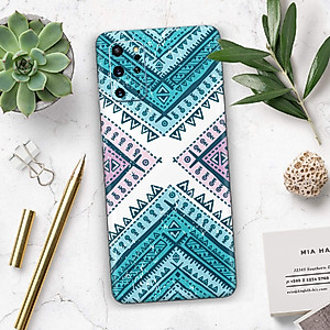 DesignSkinz Ethnic Aztec Blue and Pink Point Protective Vinyl Decal Wrap Skin Cover Compatible with The Samsung Galaxy S20 (Screen Trim & Back Glass Skin)