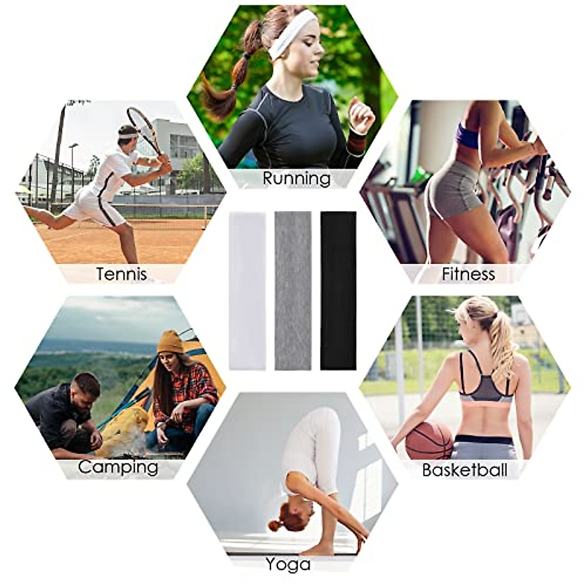 Workout Headbands for Women's Hair 9Pcs I Non Slip Cotton Like Headbands for Girls 2.5 inch Wide I Soft Elastic Cloth Athletic Sweat Bands Headbands Men