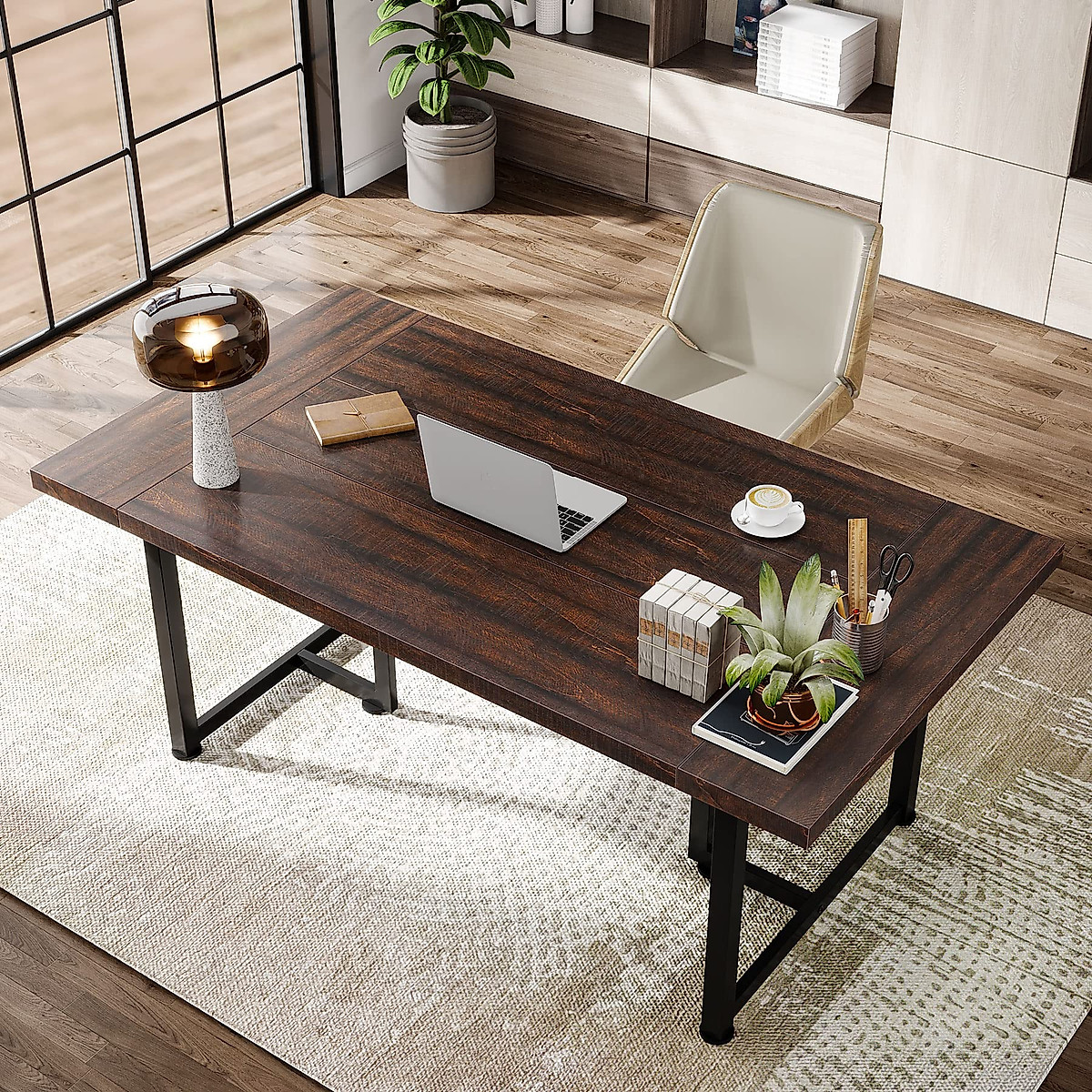 Tribesigns Conference Table 6FT Meeting Table, Large Table Boardroom Desk Seminar Table Rectangular Meeting Room Table for Office Conference Room, 70.8L x 31.5W x 29.5H, Rustic Brown & Black