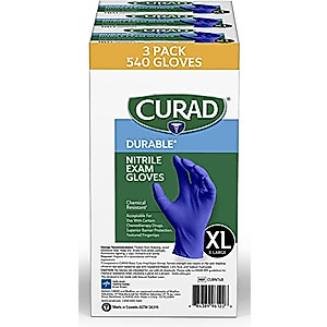 Curad Nitrile Exam Gloves, Durable, Powder Free, Chemical Resistant, X-Large, 540 Count