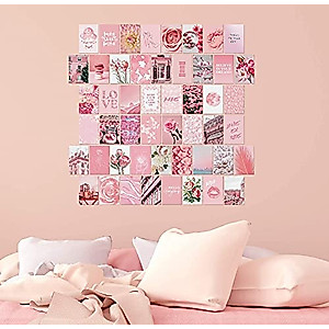Artivo Pink Wall Collage Kit Aesthetic Pictures 50 Set 4x6, Light Pastel Pink Wall Decor for Teen Girls and Kids, Cute Bedroom Decor, College Dorm Decor…