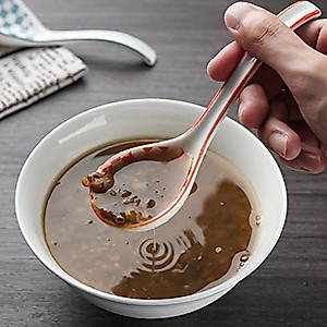 Porcelain Soup Spoons Asian Soup Spoon Set of 4 Large Chinese Soup Spoon Curved Handle Korean Ramen Spoons for Pho Ramen Noodles Wonton Dumpling Rice (Model 3#)