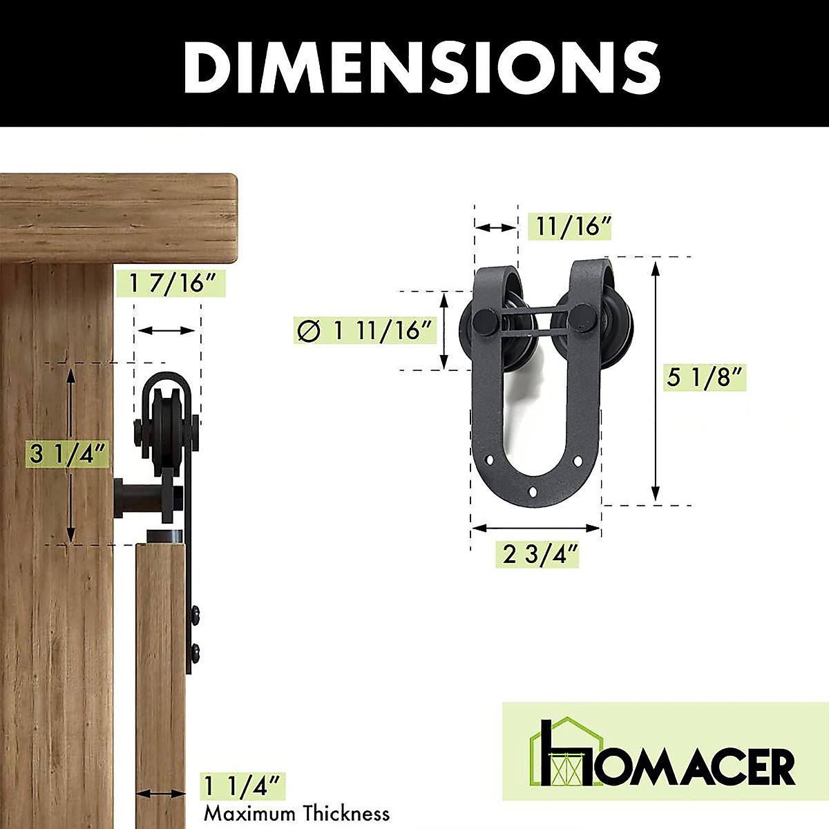 Homacer Mini Black Rustic Non-Bypass Sliding Barn Door Hardware Kit, for Two/Double Doors, 72-inch Long Flat Track, Horseshoe Design Roller, Cabinet TV Stand Console Use…