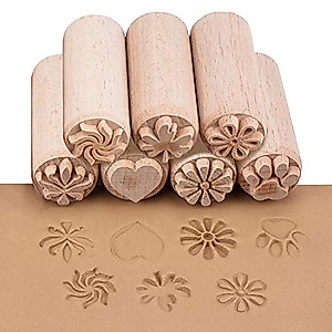 OLYCRAFT 7PCS 2x0.8 Inch Wood Pottery Tools Stamps Clay Stamps Column Wooden Stamps Natural Wood Stamps with Mixed Patterns Round Pottery Stamps Wooden Pottery Stamp for Clay and Ceramic