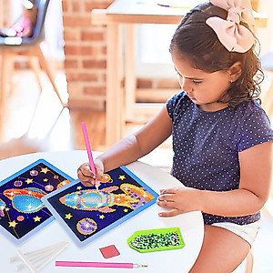 ForPeak Diamond Art for Kids, Arts and Crafts for Kids Ages 8-12, Mosaic Full Drill Gem Art Paint by Numbers, Animal 5D Diamond Painting Kits for Kids DIY for Kids Gift 6" X 6" 4 Pieces (Space)