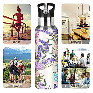CZXW Butterfly Lavender Water Bottle Acuum Insulated Stainless Steel Leakproof Wide Mouth with Straw Lid for Fitness Gym and Outdoor Sports 34oz