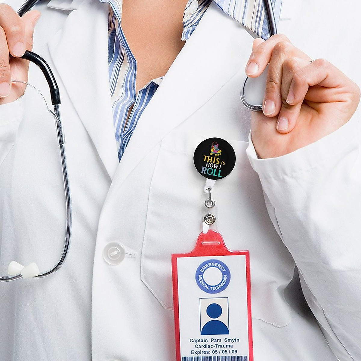 This is How I Roll Roller Skates Badge Reels Retractable ID Badge Clip Personalized Badge Holder with Clear Vinyl Strap