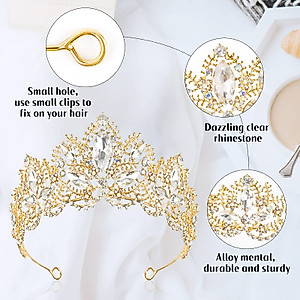 TOCESS Gold Crown Tiara for Women Wedding Crystal Rhinestone Tiara Queen Princess Crown for Bride Bridal Lady, Hair Accessories for Costume Party Prom Quinceanera Birthday, Ideal Gift for Women (Gold)