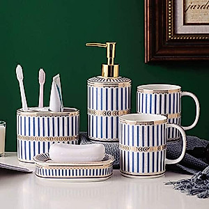 DVTEL Ceramic Washing Set, Bathroom, Four-Piece Set, Couple's Home Bathroom, Toothbrush Cup Set (Color : Blue, Size : 6 Piece Set)