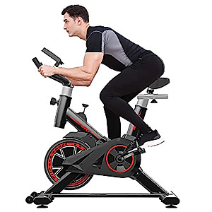 Exercise Bike Resistance and Height Adjustable Indoor Cycling Bike Stationary with LCD Digital Monitor and Phone Holder, Professional Exercise Sport Bike for Home Cardio Gym Workout (Black 2)