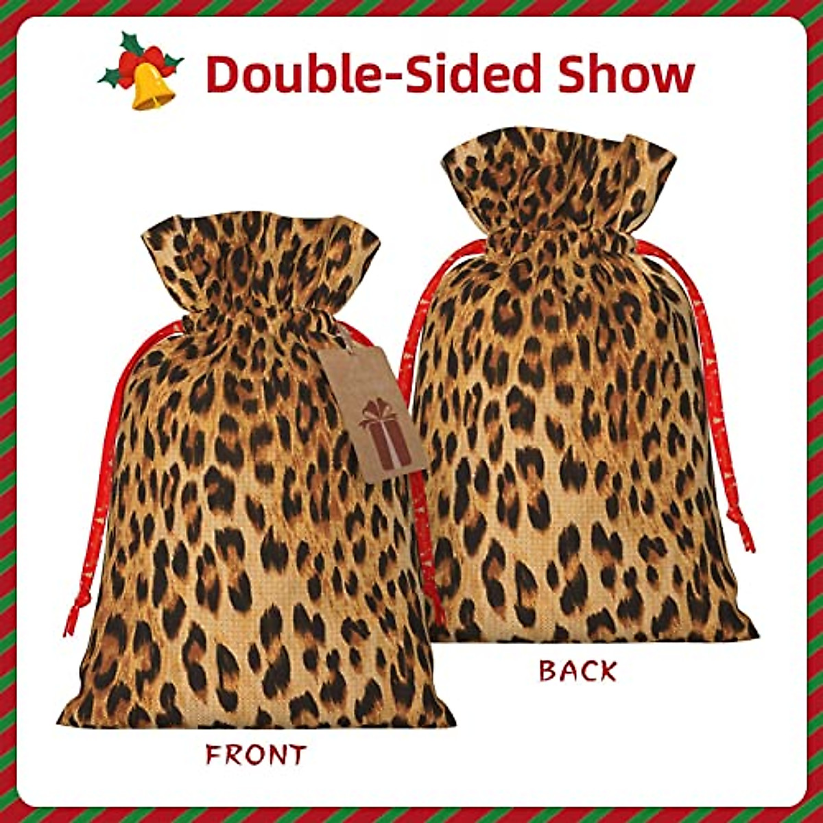 Leopard Printchristmas Drawstring Gift Bag, Linen Drawstring Gift Bag, Reusable Drawstring Gift Bag, Used For Christmas, Birthday, Wedding Supplies
