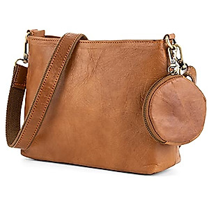 BERLINER BAGS Vintage Leather Shoulder Bag Marbella, Small Crossbody Handbag for Women - Brown