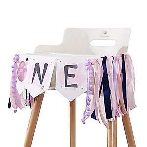 Outer Space Planets High Chair Banner - Astronaut Rocket 1st Birthday Girl High Chair ONE Banner - First Trip Around the Sun Party Decor (PINK GIRL SPACE HF)