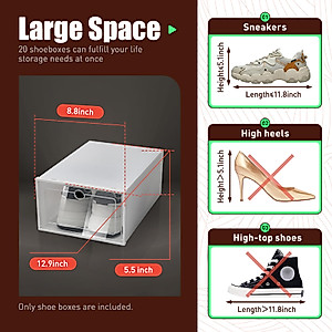 DDBESSIC Shoe Box Organizer,Clear Plastic Stackable Shoe Storage Box,Side Lid Odor Prevention Foldable for Rooms, Cabinets 20 Pack,White