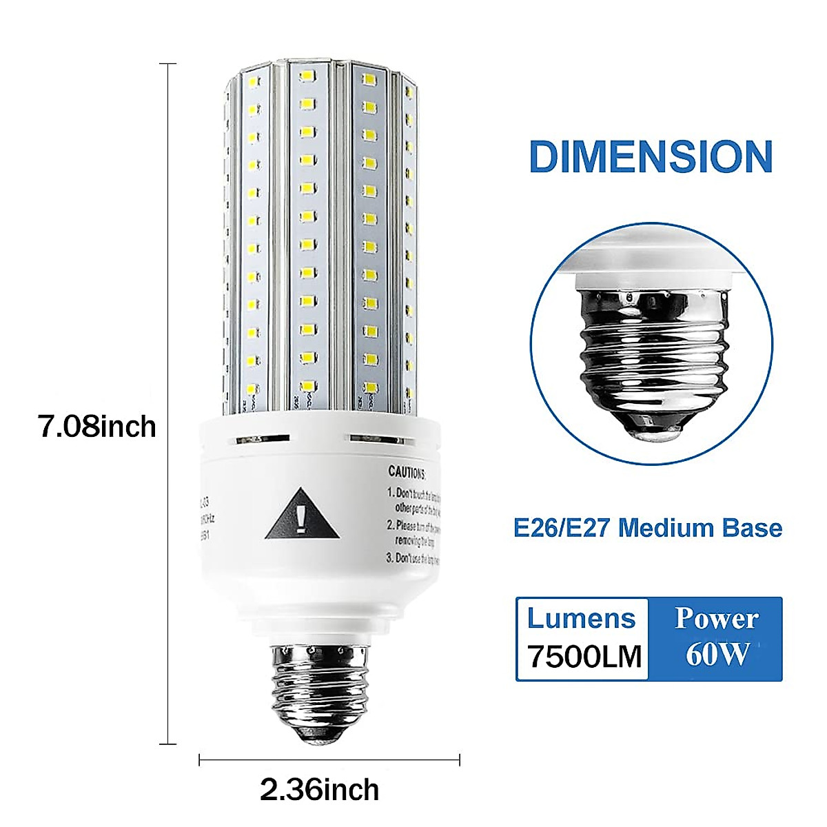 ZP 2 Pack Led Light Bulb 500W Equivalent 7500 Lumen 5000K E26/E27 Medium Base 60W led Bulb for Outdoor Indoor Lamp Area Garage Warehouse Workshop Street Backyard New Upgrade 2 Count (Pack of 1)