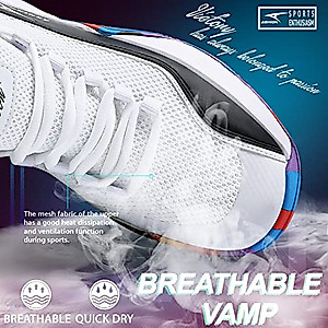 ASHION Boys Basketball Shoes Kids Non-Slip Sneakers Girls Outdoor Trainers (Little Kid/Big Kid), White 7 Big Kid