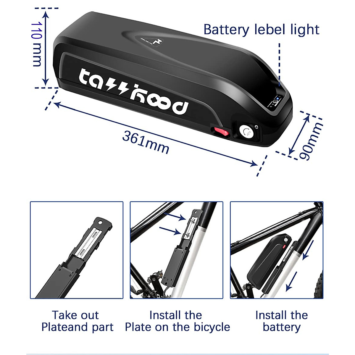tasskood 48V Hailong Ebike Battery,48 Volt 17.5Ah 15Ah 20Ah Downtube Electric E Bike Bicycle Llithium ion Battery for 48V Bafang 500W 750W 1000W 1500W Motor (48V 17.5AH for 0-1500W)