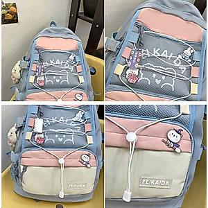 ZFOFLIK Japanese School Bag With Cute Kawaii backpacks Aesthetic Backpack and Preppy Backpack for Girls(blue)