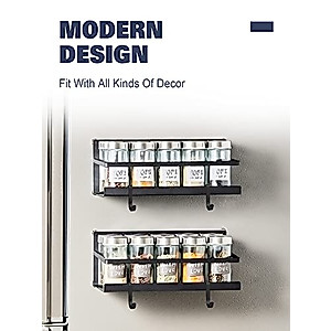 BRONYPRO Magnetic Spice Rack, 2 Pack Magnetic Shelf for Refrigerator, Large Spice Rack, Space Saver for Small Kitchen, Hanging Magnetic Storage With 4 Hooks, for Spices, Plates, Books, Plants（Black）