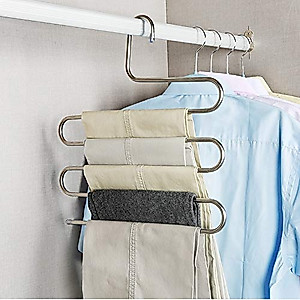 Pants Hangers S-Shape Trousers Hangers Stainless Steel Clothes Hangers Space Saving Closet Organizer for Pants Jeans Scarf (4-Pieces)