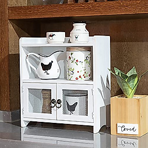 COLLECTIVE HOME - 2 Tiered Storage Cabinet, Countertop Cabinet, Wood Organizer for Kitchen Living Room Bedroom Bathroom Office with Magnetic Door, 15.75 x 14.5 x 6.5, White, 01