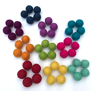 Rainbow Party - 100% Handmade Wool Felt Pom Poms - (50) Pure New Zealand Wool Felt Balls - DIY Pompoms - 0.8-1.0" Size - Drawstring Muslin Bag