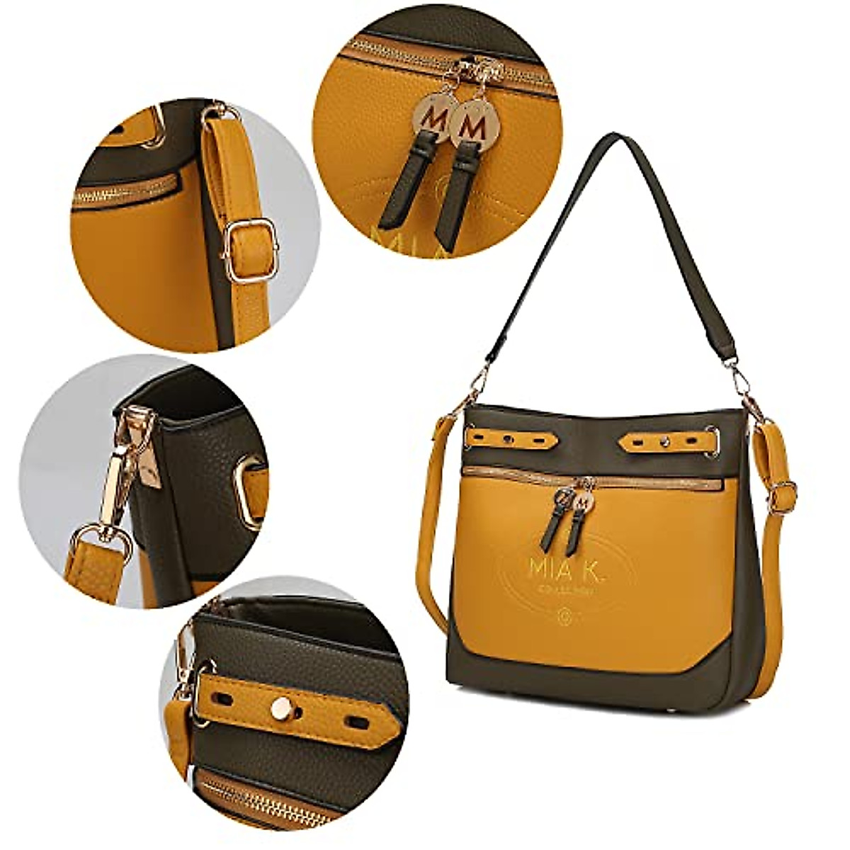 MKF Collection Shoulder Bag for Women, Two Tone Vegan Leather Fashion Hobo Handbag Messenger Purse