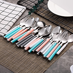 Cutiset 24 Pieces Stainless Steel Kitchen Flatware Set with Organizer, Camping Silverware Set with Colored handles,Set of 6