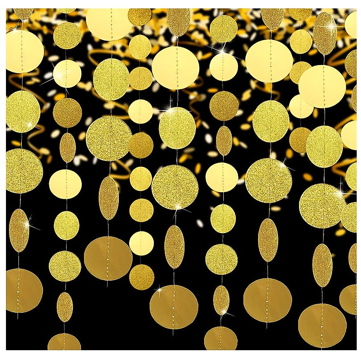 Glitter Circle Dot Garland Kit for Party Decorations Hanging Circle Banner Streamer Backdrop Decor for Wedding Birthday Bday Engagement Bridal Shower (Glitter Gold)