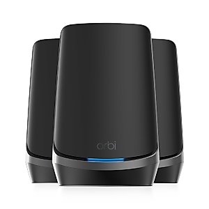 NETGEAR Orbi Quad-Band WiFi 6E Mesh Network System (RBKE963B) - Router +2 Satellite Extenders, Security Features, Up to 10.8Gbps, Coverage up to 9,000 sq.ft., 200 Devices, 10 Gig Internet Port, Black
