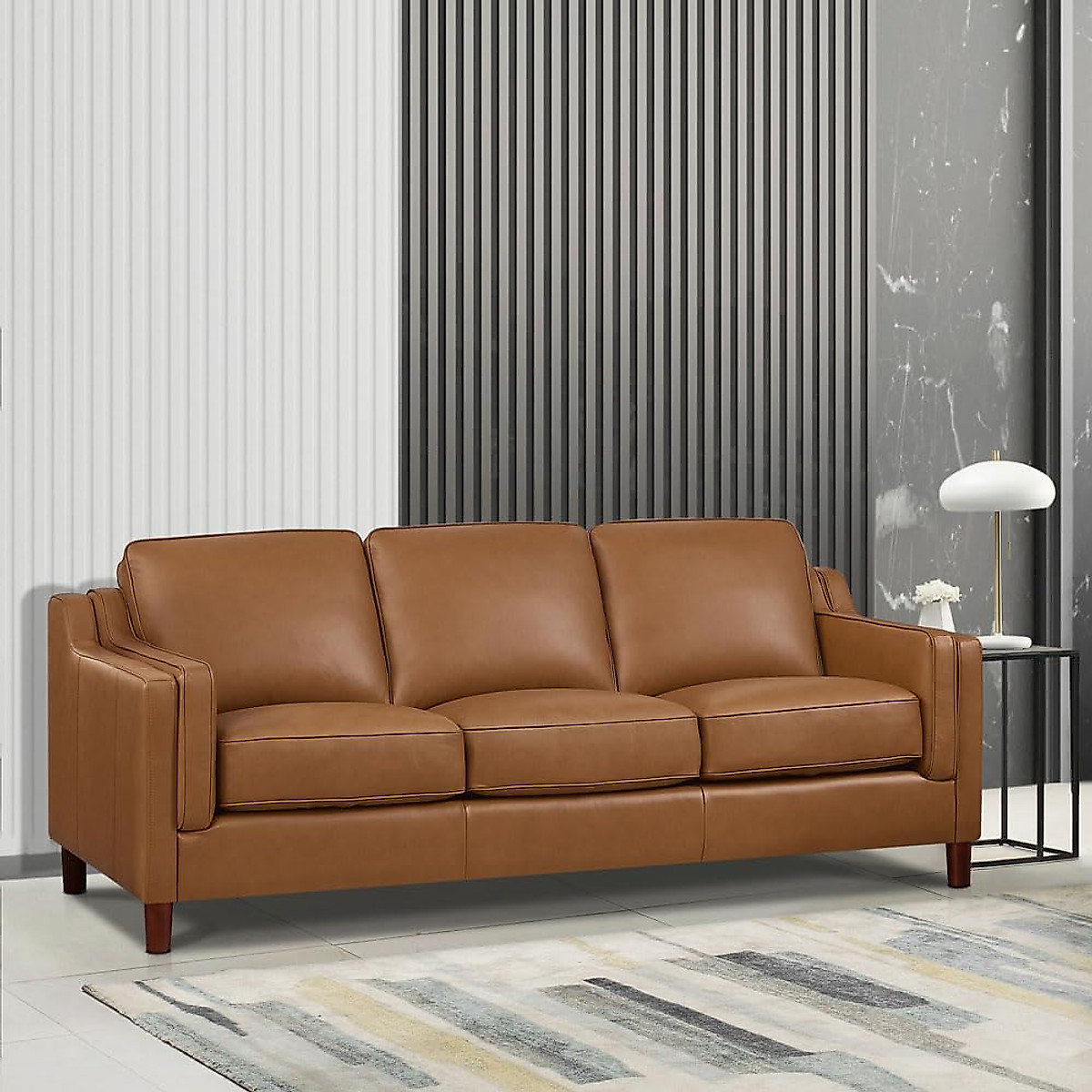 Hydeline Bella Top Grain Leather Sofa Couch, 84", Cognac - Feather Down, Memory Foam and Springs Seating