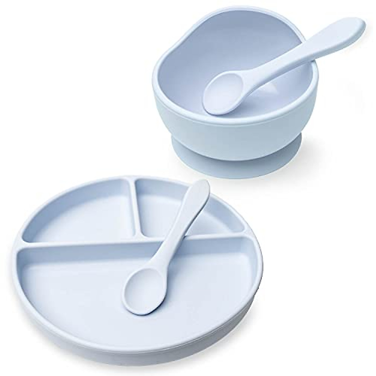 Ullabelle Toddler Plates, Bowls, & 2 Spoons for Babies - Silicone Suction Non-Slip Baby Feeding Set Kids - BPA Free (Blue)