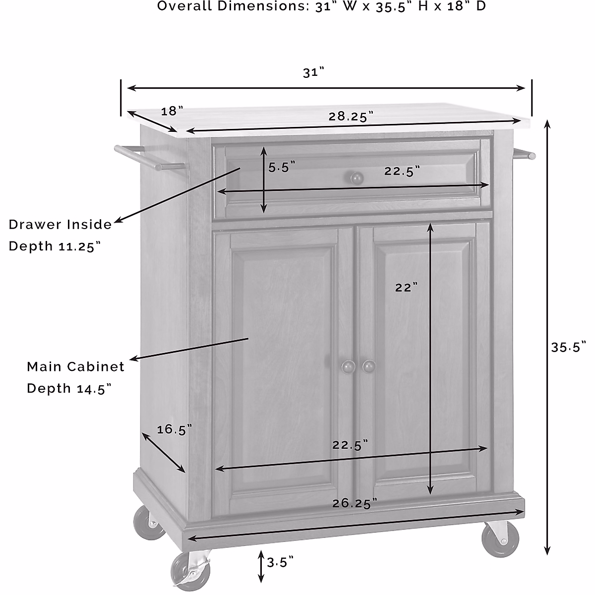 Crosley Furniture Compact Wood Top Small Rolling Cart with Shelves, Microwave Stand with Towel Rack, Mahogany