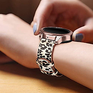 Fintie Band Compatible with Galaxy Watch 5 40mm/44mm/Pro 45mm / Galaxy Watch 4 40mm/44mm and Classic 42mm/46mm / Galaxy Watch 3 41mm / Galaxy Watch 42mm, 20mm Genuine Leather Band Replacement Strap Wristband, Classic Leopard