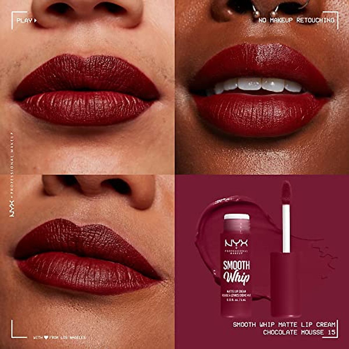 NYX PROFESSIONAL MAKEUP Smooth Whip Matte Lip Cream, Long Lasting, Moisturizing, Vegan Liquid Lipstick - Chocolate Mousse (Deep Red Brown)