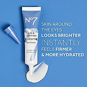 No7 Lift & Luminate Triple Action Eye Cream - Under Eye Cream for Dark Circles and Puffiness - Shea Butter & Hyaluronic Acid Hydrating Eye Cream + Antioxidant & Brightening Ginseng Extract (15ml)