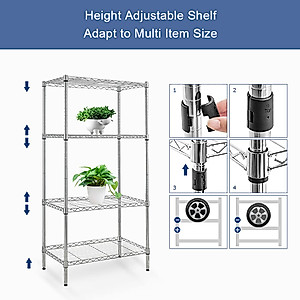 4 Tier Wire Shelving Unit, Height Adjustable Wire Shelves with 1200 LBS Capacity, NSF Metal Wire Rack Shelving for Laundry, Kitchen, Pantry, Closet (18" D x 29.5" W x 59" H, Chrome)