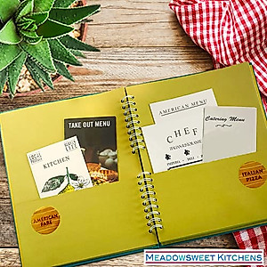 Meadowsweet Kitchens Takeout Menu Holder Organizer, Restaurant Coupon & Menu Binder w/ 8 Large Pockets, 10 Sticker Labels, & Elastic Closure, Take Out Menu Book Sleeve Spiral Binder (Colorful Kitchen)