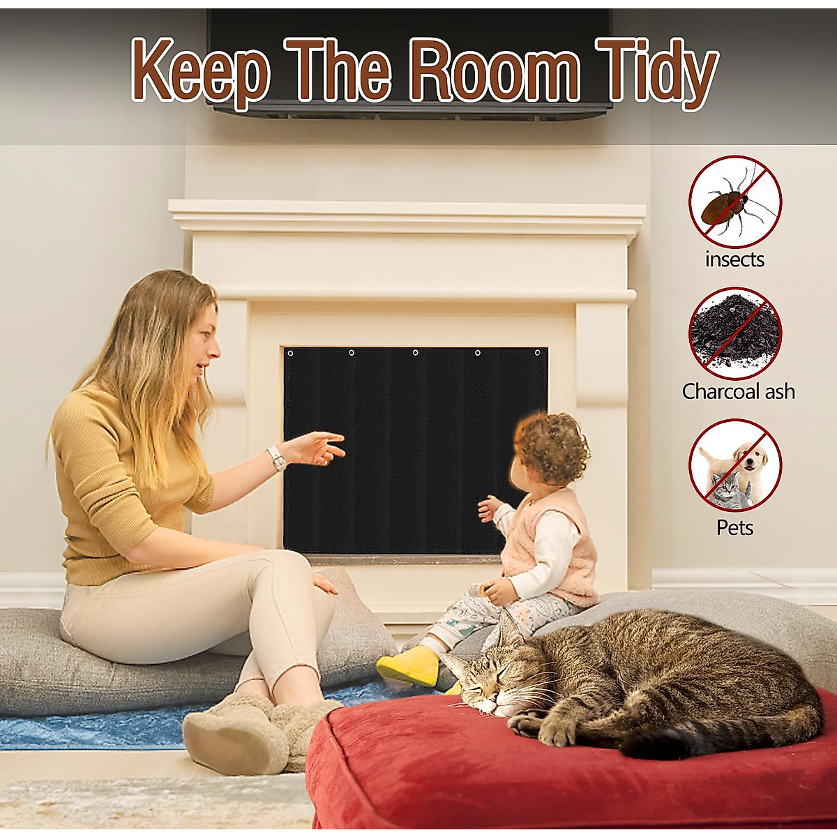 39 x 32 Inch Fireplace Blocker Blanket- Self-Adhesive Fireplace Draft Stoppers for Save Energy- Fireplace Cover with Hook and Loop Tapes Stops Overnight Heat Loss