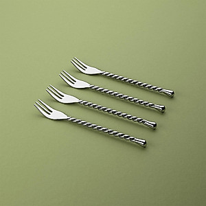 Gourmet Settings 4-Piece Cocktail Forks Set, Silver Tear Collection Polished Stainless Steel Silverware, Appetizer/Dessert/Seafood/Fruit, 6 Inches, Dishwasher Safe