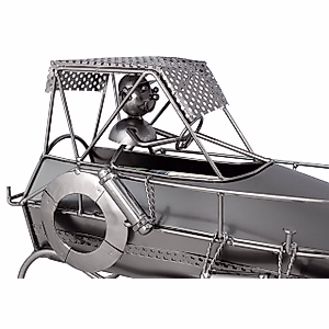 BRUBAKER Wine Bottle Holder 'Motor Boat' - Table Top Metal Sculpture - with Greeting Card