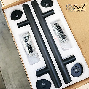 S&Z TOPHAND® 12 Inch Sliding Barn Door Handles Black Hardware, Set Black Powder Coated Finish Round Shape - Fit 1 3/8-1 3/4" Thickness Door Panel, Heavy Duty Solid Steel Gate (2, Black)