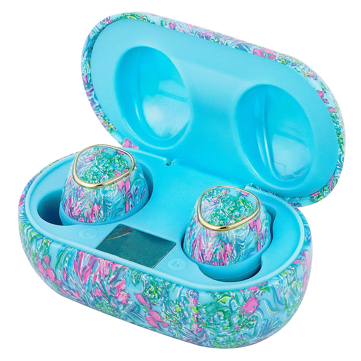 Lilly Pulitzer Bluetooth Earbuds with Protective Charging Case, Wireless Headphones (Best Fishes)