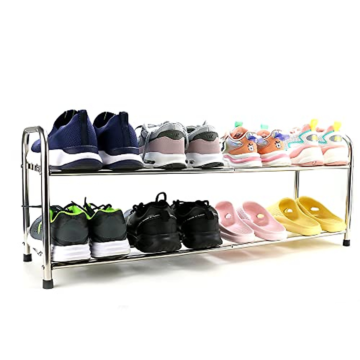 JIYAO 2-Tier Ultra Long Shoes Rack Stainless Steel Shoe Storage Organizer Stackable 8-Pair Storage Shelf for Bedroom, Bathroom Closet, Entryway, Dorm Room, W 10.3 x L 31.5 x H 13.2 in (2-Tier)