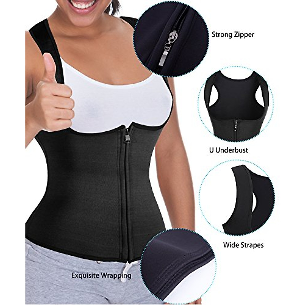 GAODI Women Waist Trainer Vest Slim Corset Workout Sweat Tank Top Zipper Compression Shirt Sauna Suit Body Shaper